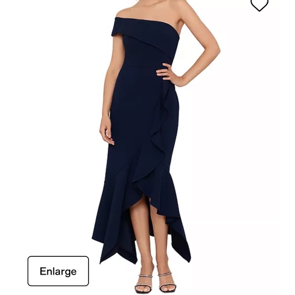 Xscape | Dresses | Xscape Offthe Shoulder Ruffled Navy Dress Perfect ...